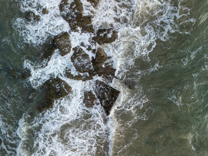 Aerial View Ocean Waves Lapping on the Rocks Stock Photo - Image of ...