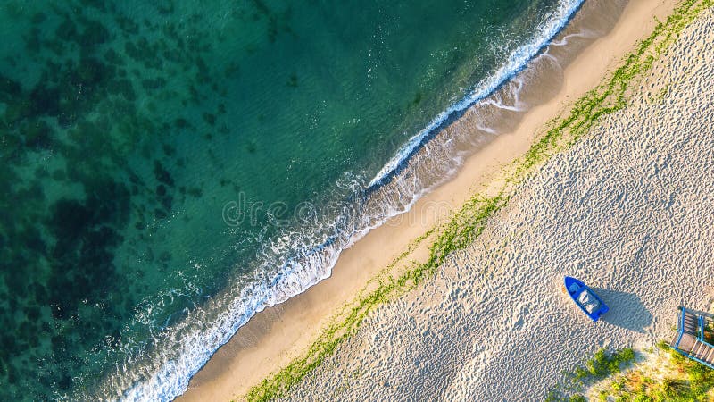 Aerial View of Ocean Waves and Sand on Beach Stock Photo - Image of ...