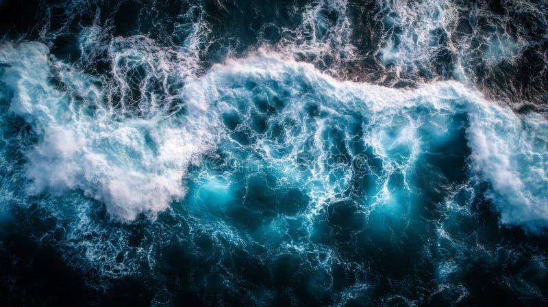 Aerial View of Ocean Waves with White Foam and Deep Blue Water Stock ...