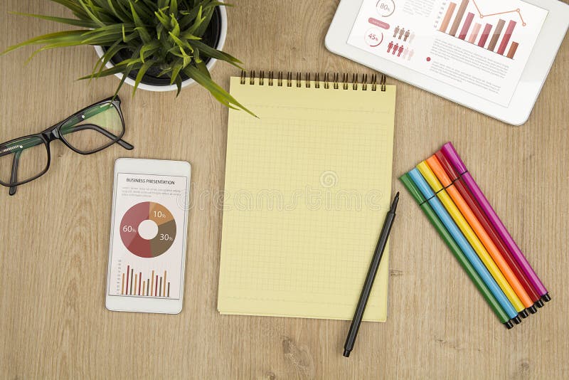 Aerial View Office Table and Communication Equipments Stock Image ...