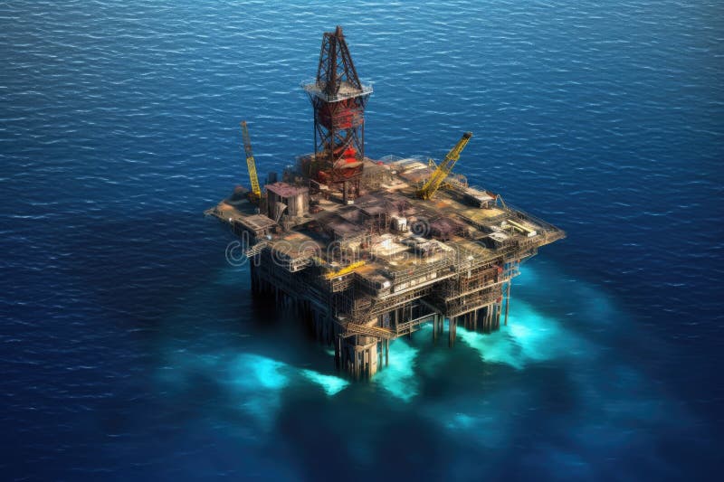 Aerial View of Offshore Oil Rig Platform in Vast Ocean Stock ...