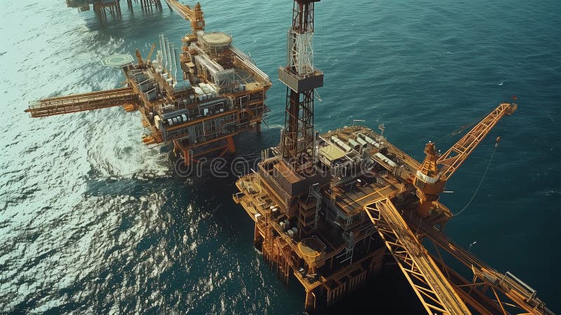 Aerial View of Offshore Platforms Stock Illustration - Illustration of ...