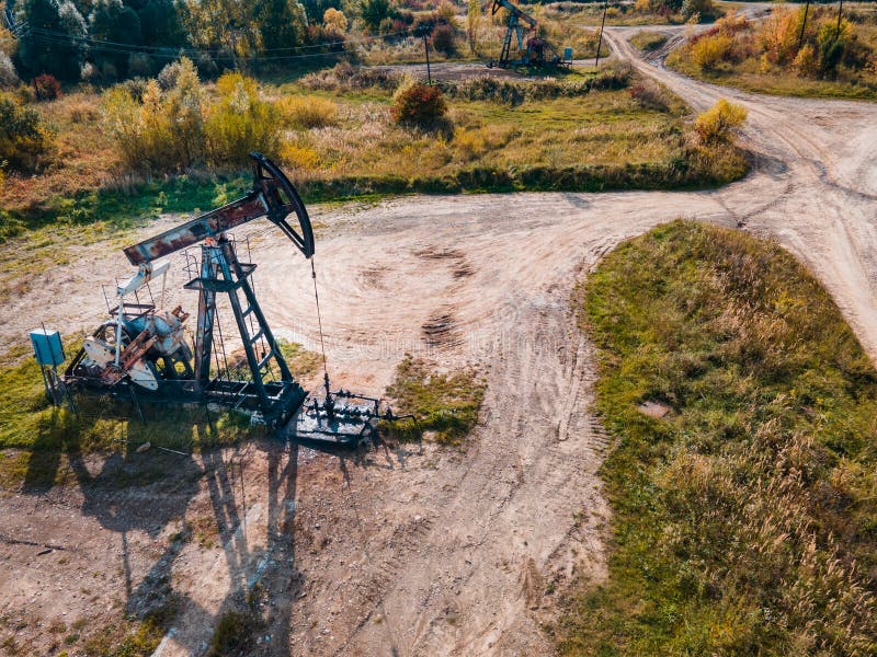 Aerial view of oil pump stock image. Image of equipment - 233150795