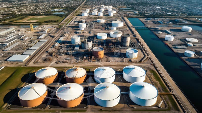 Aerial View of Oil Refinery and Tankers Oil Loading. Generative AI ...