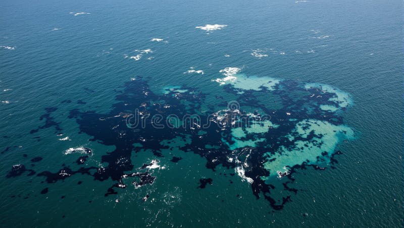 Aerial View of Oil Spill on Ocean Dark Oil Spread with White Foam Stock ...