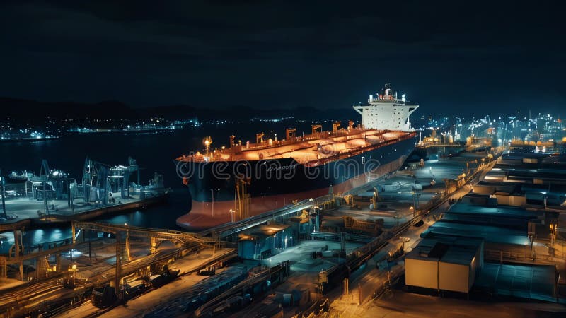 Aerial View of an Oil Tanker at a Busy Logistic Seagoing Ship S Loading ... Aerial View of an Oil Tanker at a Busy Logistic Seagoing Ship S Loading ...