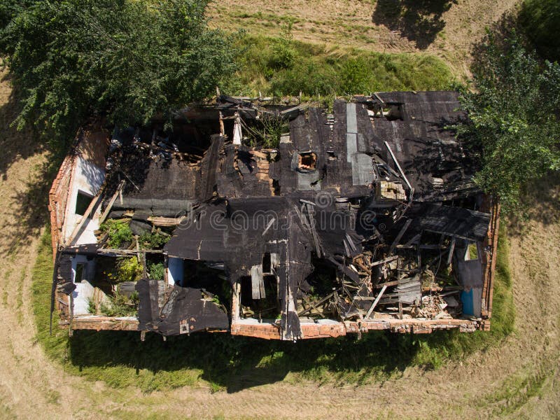 Aerial View of an Old Abandoned and Destroyed Farmhouse Stock Image ...