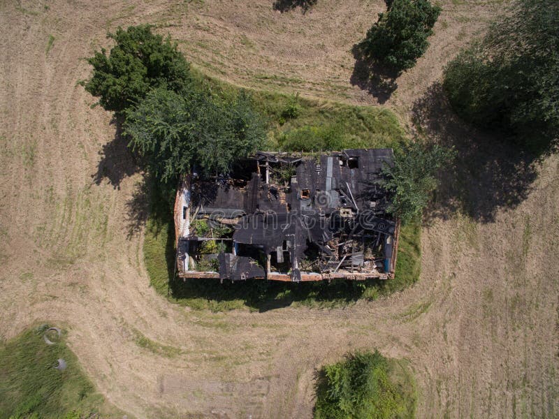 Aerial View of an Old Abandoned and Destroyed Farmhouse Stock Image ...
