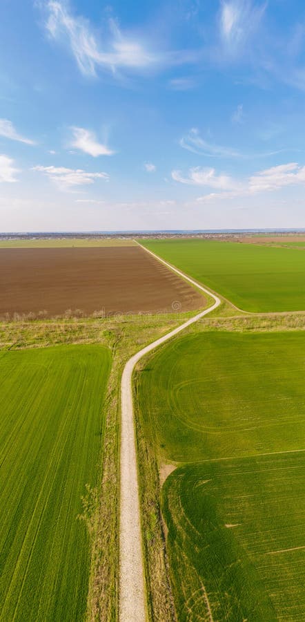 Aerial View of an Old Country Road between Agricultural Fields in ...