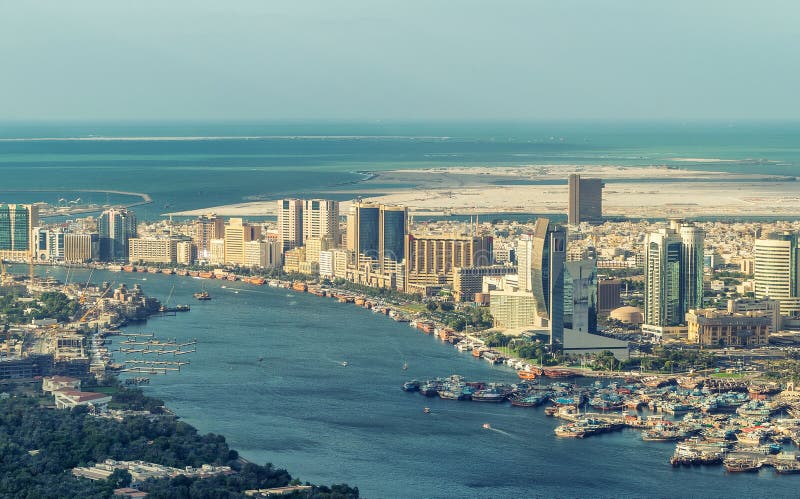 Aerial View of Old Dubai, the Creek and Deira Stock Photo - Image of ...
