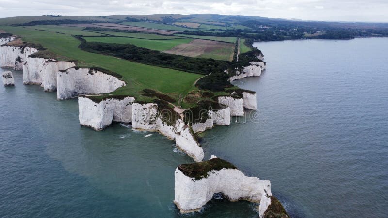 Aerial View of the Old Harry Rocks Chalk Formations in Dorset, England ...