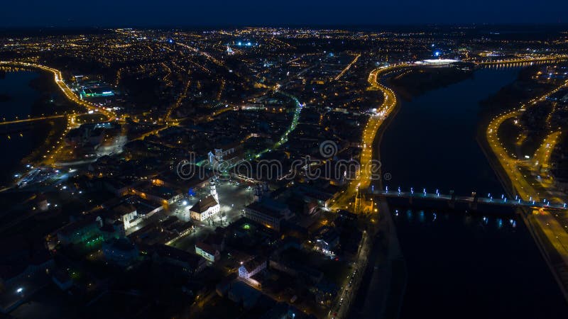 Aerial View of Old Town of City at Night Stock Photo - Image of ...