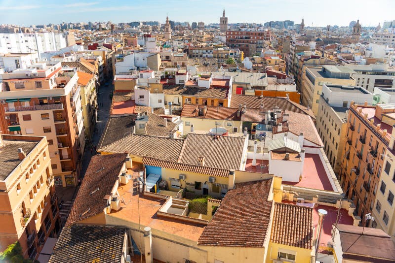 Aerial View of the Old Town in Valencia, Spain Stock Photo - Image of ...