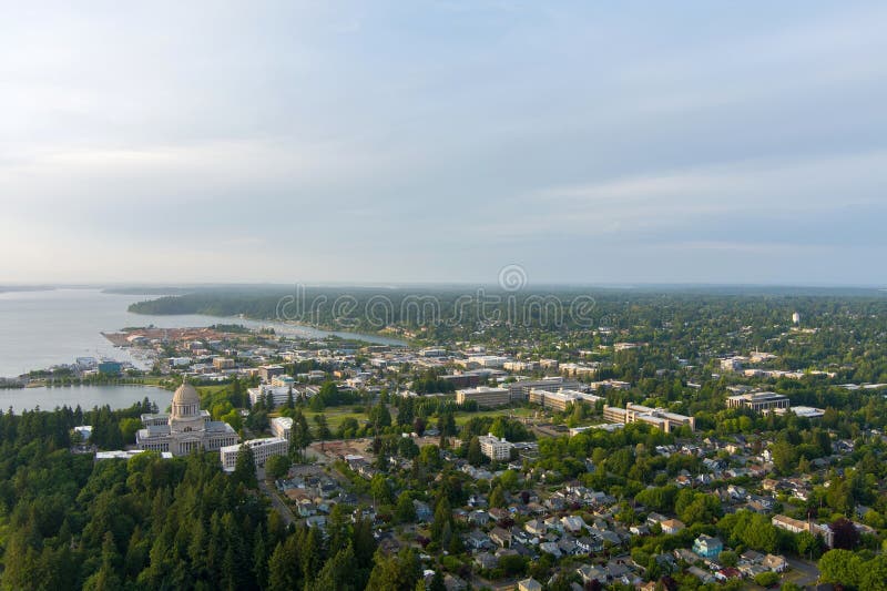 Aerial View of Olympia, Washington at Sunset in June of 2023 Stock ...