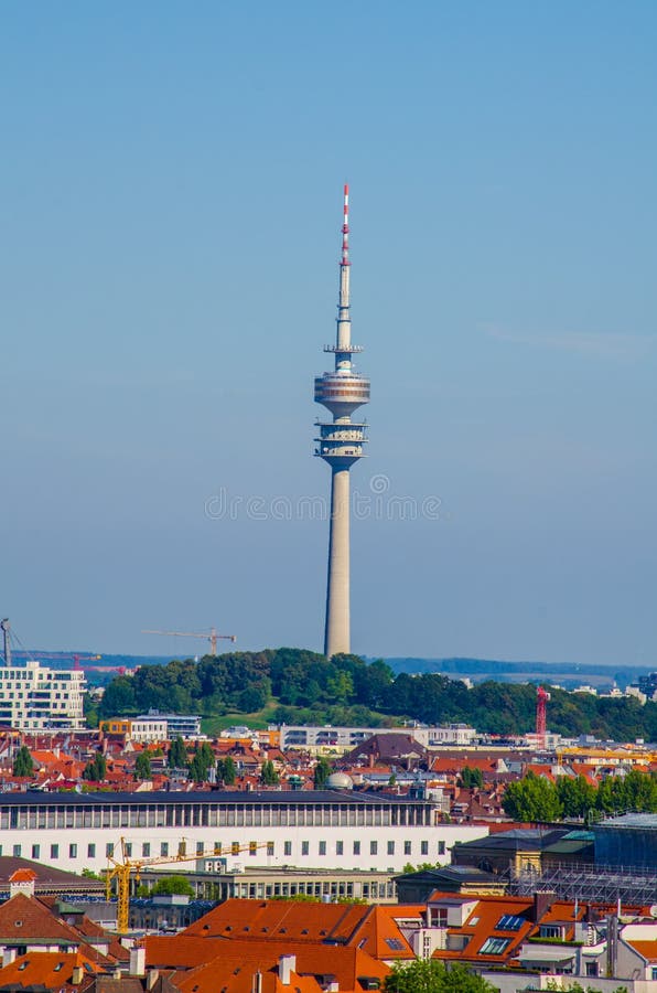 Aerial View of the Olympic Tower in German City Munich...IMAGE ...