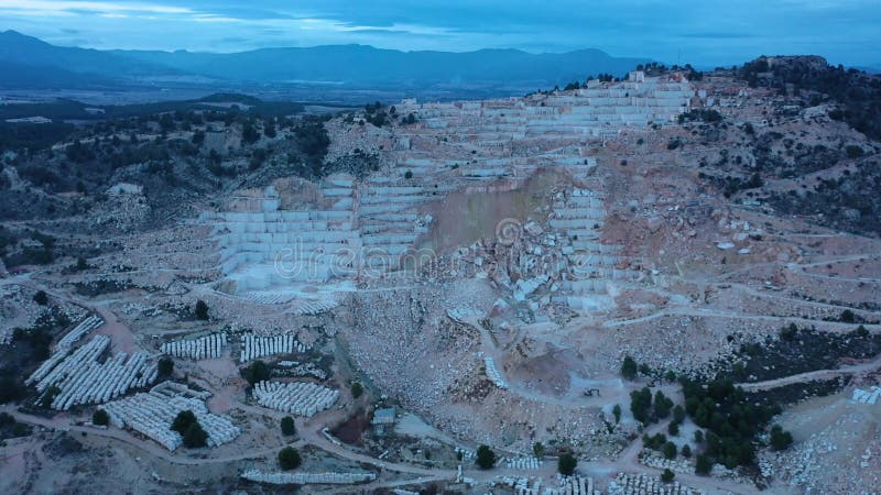 Aerial View of Open-air Mining Activity in a White Marble Mine Stock ...