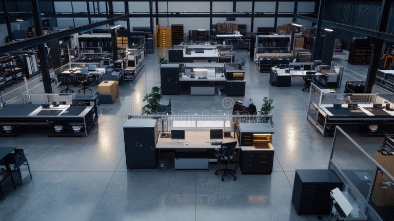 Aerial View of Open Concept Printing Facility with Workstations and ...