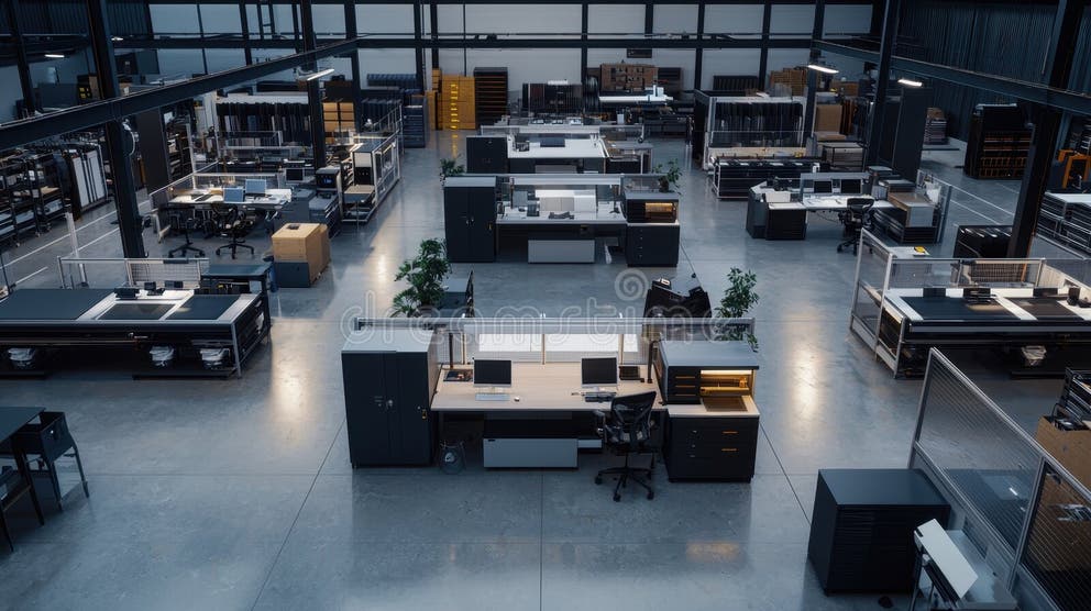 Aerial View of Open Concept Printing Facility with Workstations and ...