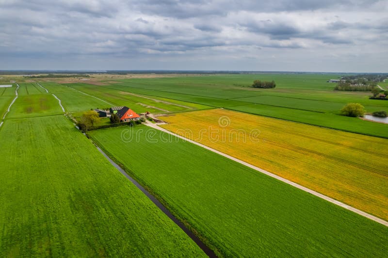Aerial View of Open Farm Lands and Canals in the Netherlands Stock ...