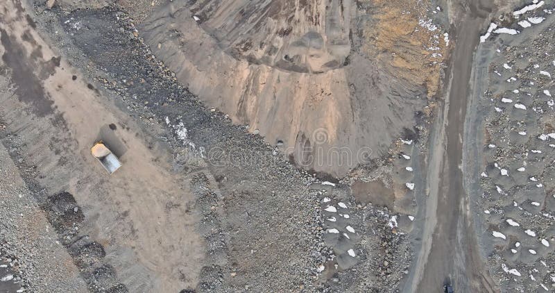 Aerial View of the Open Pit Loader Loading Gravel into Stone Jaw ...