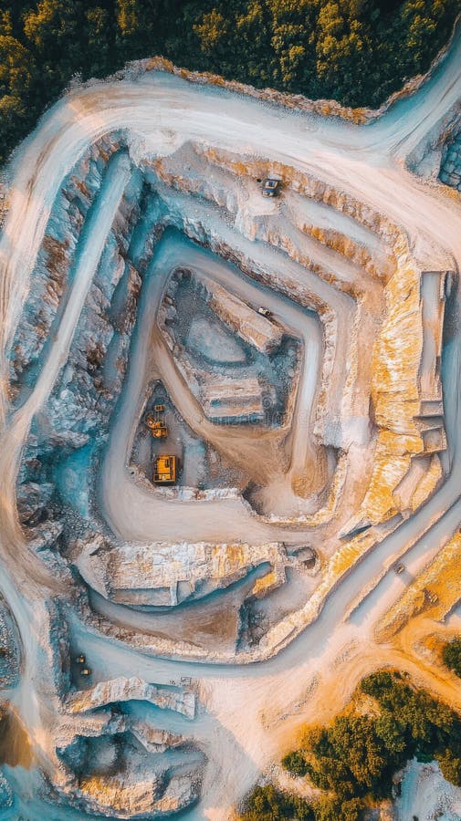 Aerial View of an Open-Pit Mine with Earth-Moving Machinery in Action ...