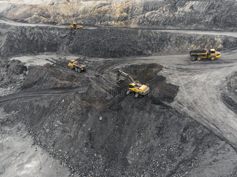 Aerial View Open Pit Mine, Loading of Rock, Mining Coal, Extractive ...