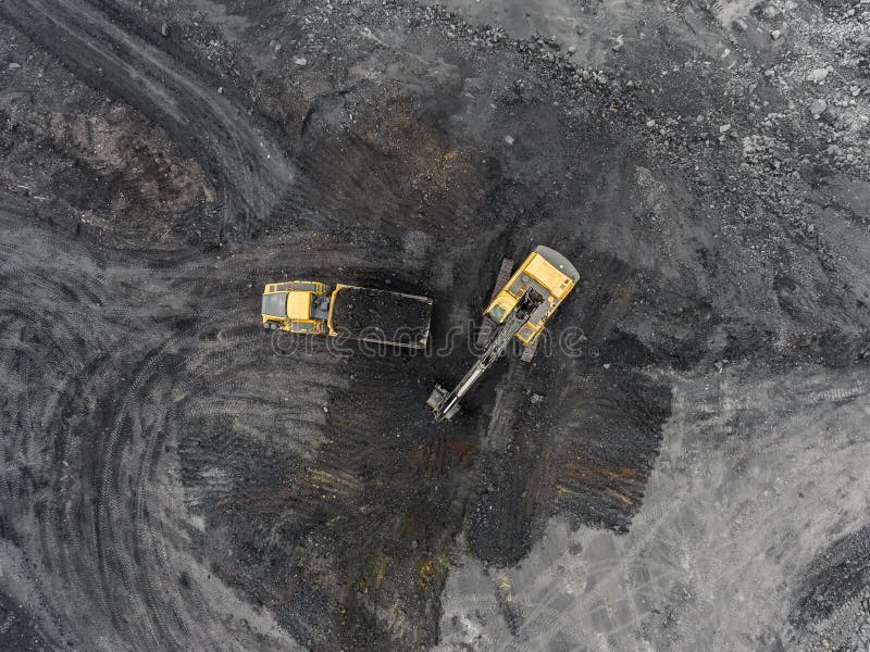 Aerial View Open Pit Mine, Loading of Rock, Mining Coal, Extractive ...