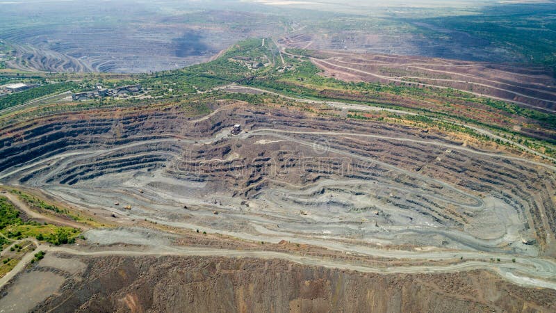 Aerial View of Opencast Mining Quarry with Lots of Machinery at Work ...