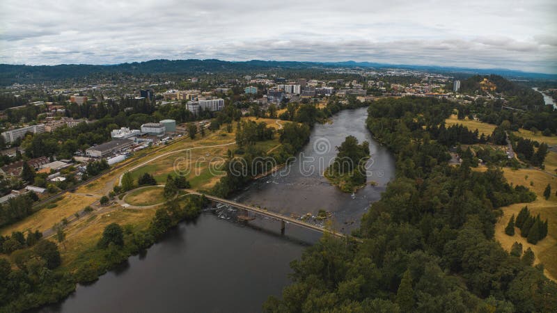 Aerial View of Oregon S Eugene with River in View Stock Image - Image of travel, bridge: 347871195