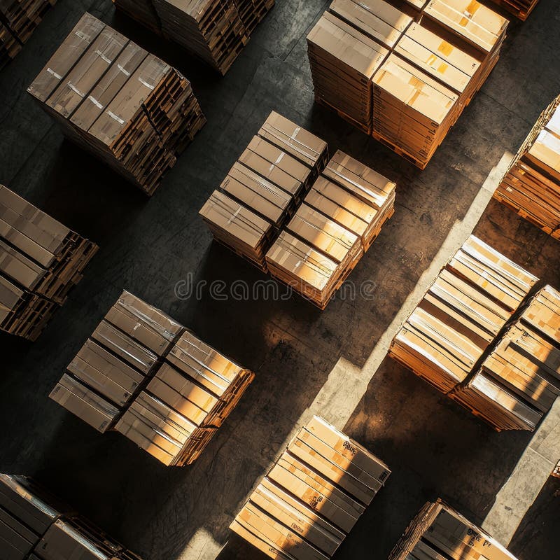 Aerial View of Organized Cardboard Boxes in a Warehouse Space Stock ...