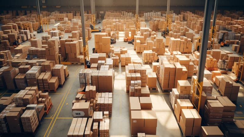Aerial View of an Organized E-commerce Warehouse with Neatly Arranged ...