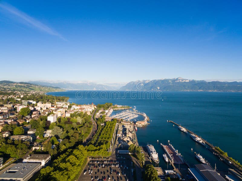 Aerial View of Ouchy Waterfront in Lausanne, Switzerland Stock Photo ...