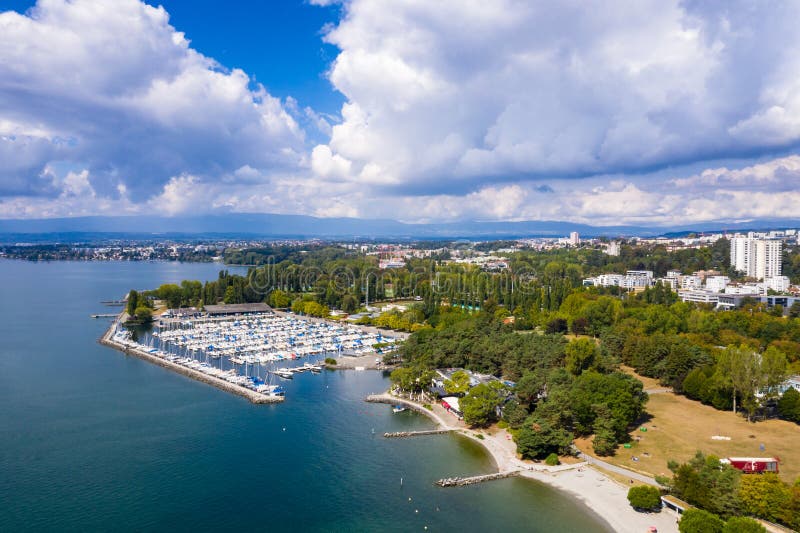 Aerial View of Ouchy Waterfront in Lausanne Switzerland Stock Photo ...