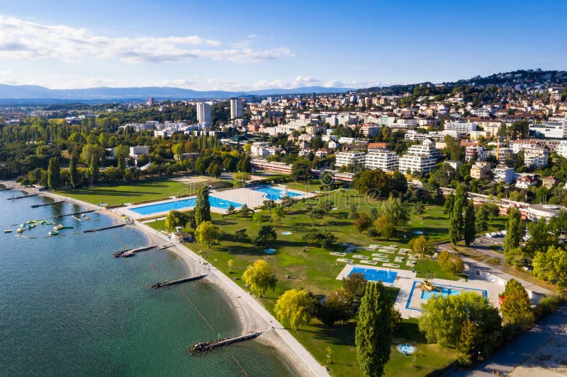 Aerial View of Ouchy Waterfront in Lausanne Switzerland Stock Image ...