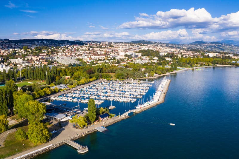 Aerial View of Ouchy Waterfront in Lausanne Switzerland Stock Photo ...