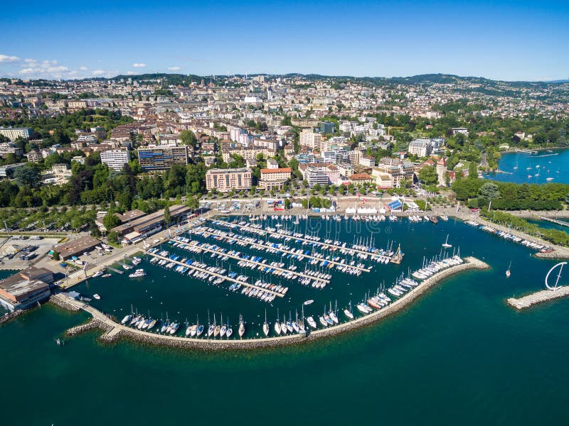 Aerial View of Ouchy Waterfront in Lausanne, Switzerland Stock Image ...