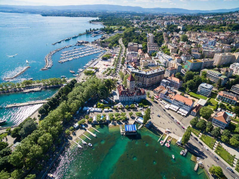 Aerial View of Ouchy Waterfront in Lausanne, Switzerland Stock Image ...