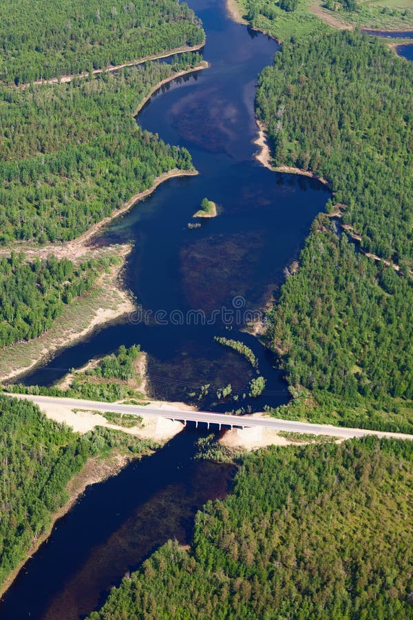 Aerial View Over the Bridge on the Small Forest River Stock Image ...
