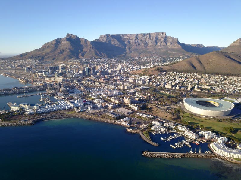 Aerial View Over Cape Town, with Cape Town Stadium and Table Mountain ...