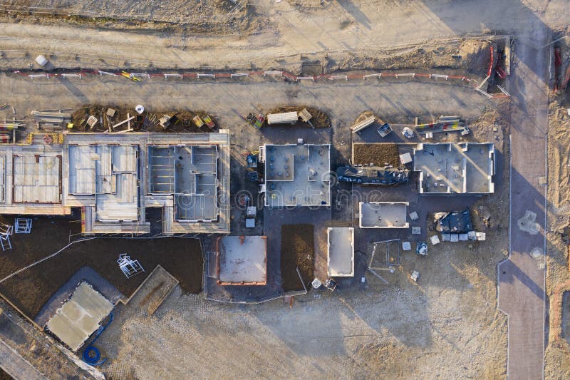 Aerial View Over a Construction Site of New Homes Being Built Stock ... Aerial View Over a Construction Site of New Homes Being Built Stock ...