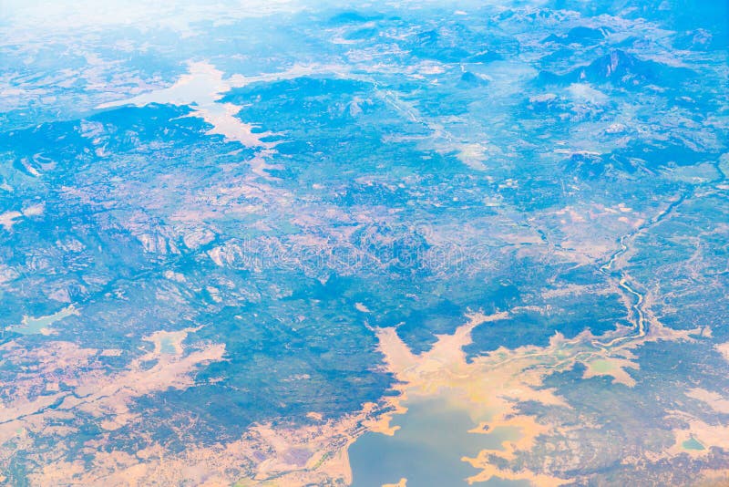 Aerial View Over Earth Sea and Coast ,View from the Airplane . Stock ...