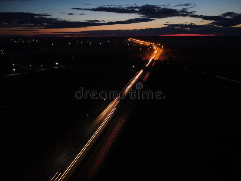 Aerial View Over the Highway at Night Stock Image - Image of night ...