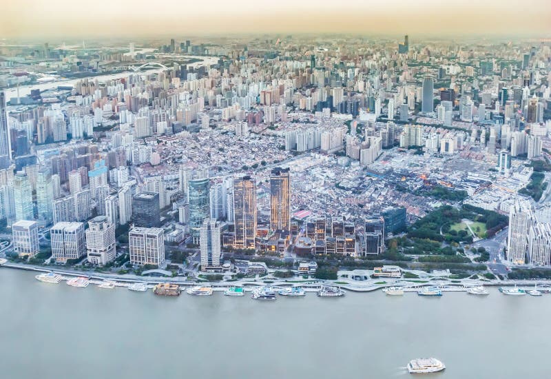 Aerial View Over the Huangpu River in Shanghai Stock Image - Image of ...