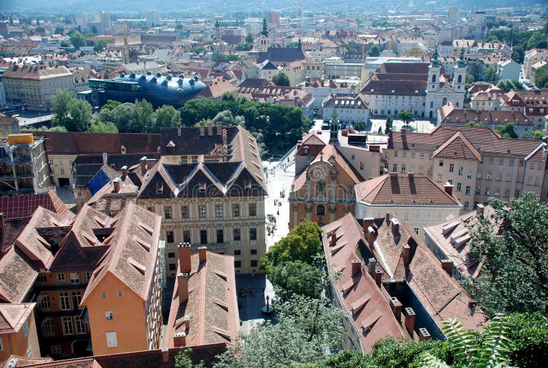 Aerial View Over the Old Town of Graz, Styria Stock Photo - Image of ...