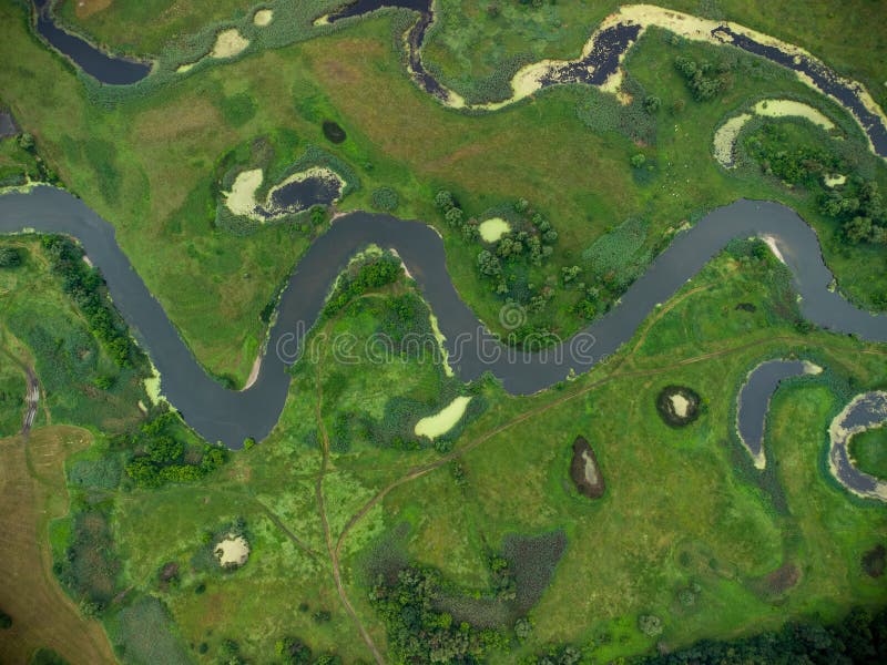 Aerial View Over the River Which is on the Green Forest Stock Photo ...