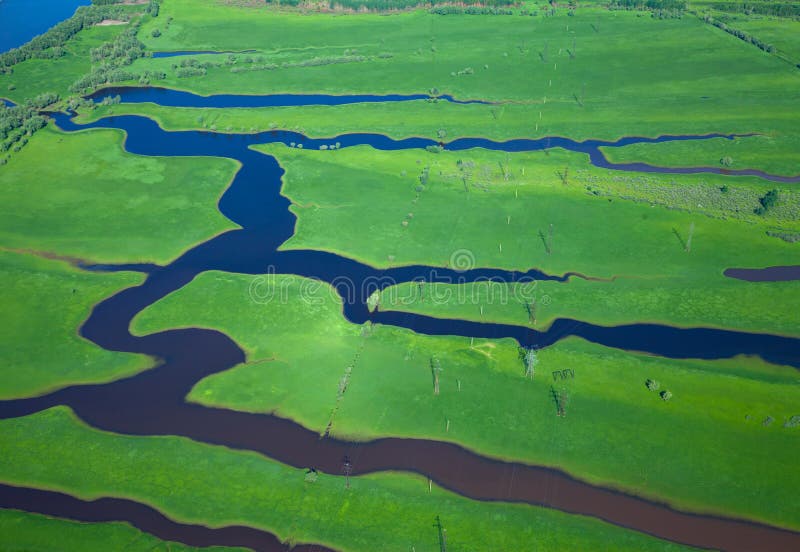Aerial View Over the Small River Stock Image - Image of green, river ...