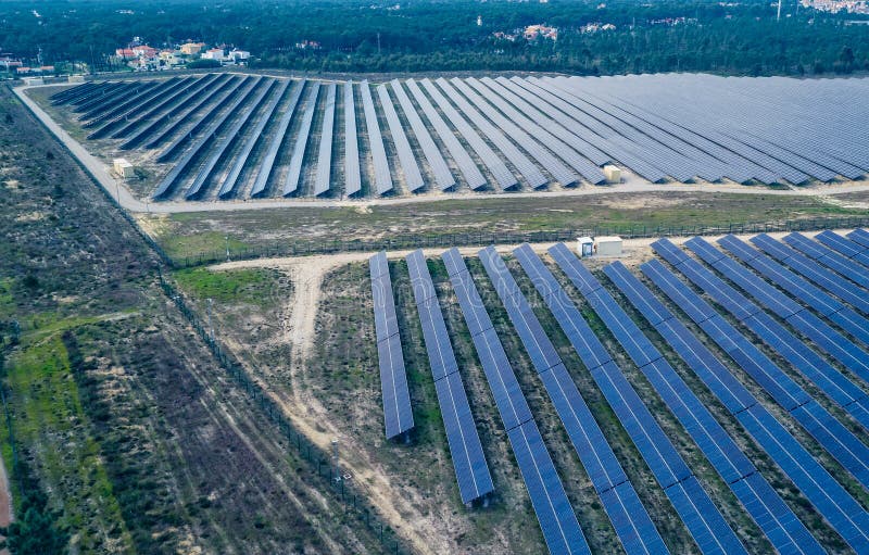 Aerial View Over Solar Panel Farm Stock Image - Image of solar, aerial ...