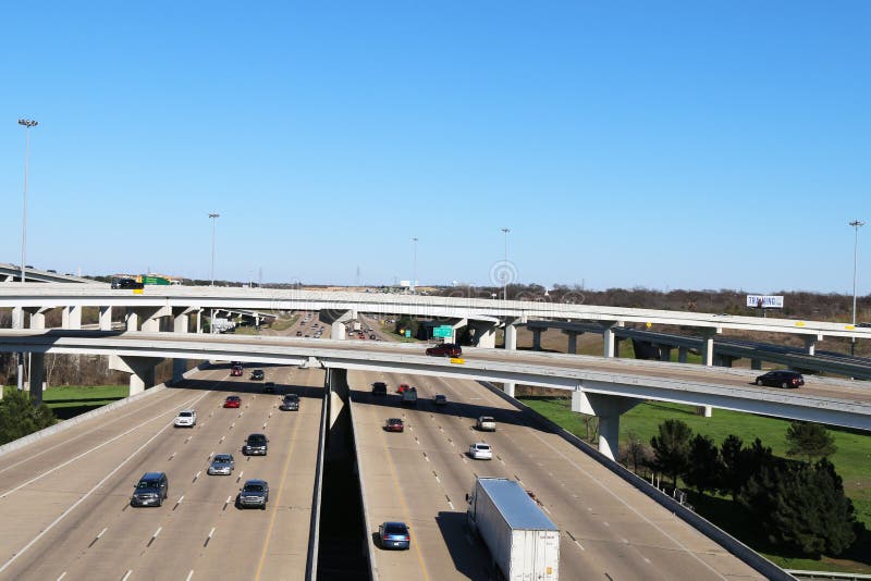 An Angle Aerial View Looking at a Busy Freeway Interstate Exchange from ...