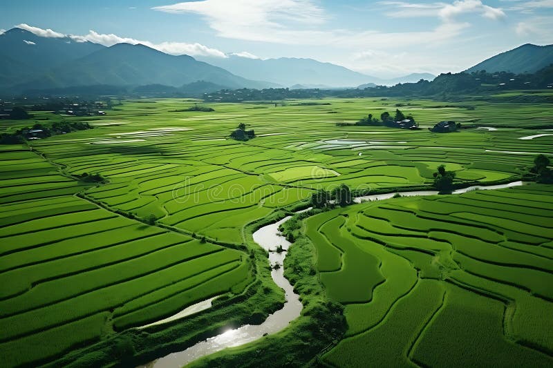 Aerial View of Paddy Field in the Morning Stock Illustration ...