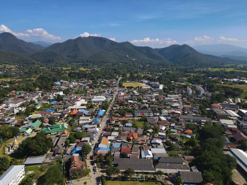 Aerial View of the Pai Town and Mountains in Thailand Stock Photo ...